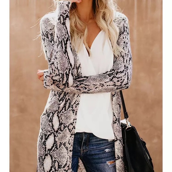 Sweaters | Snake Animal Print Women Cover Up Cardigan Boho Sweater Tops ...